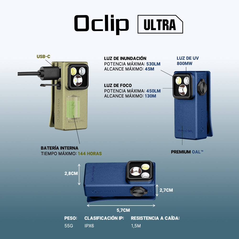 Oclip Ultra Linterna con Inundación, Foco y UV de Alta Durabilidad ...